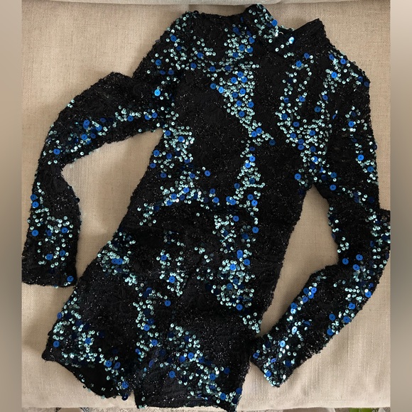 Kelle | Costumes | Kelle Black Lace Bluegreen Sequin Med Child Jazz ...
